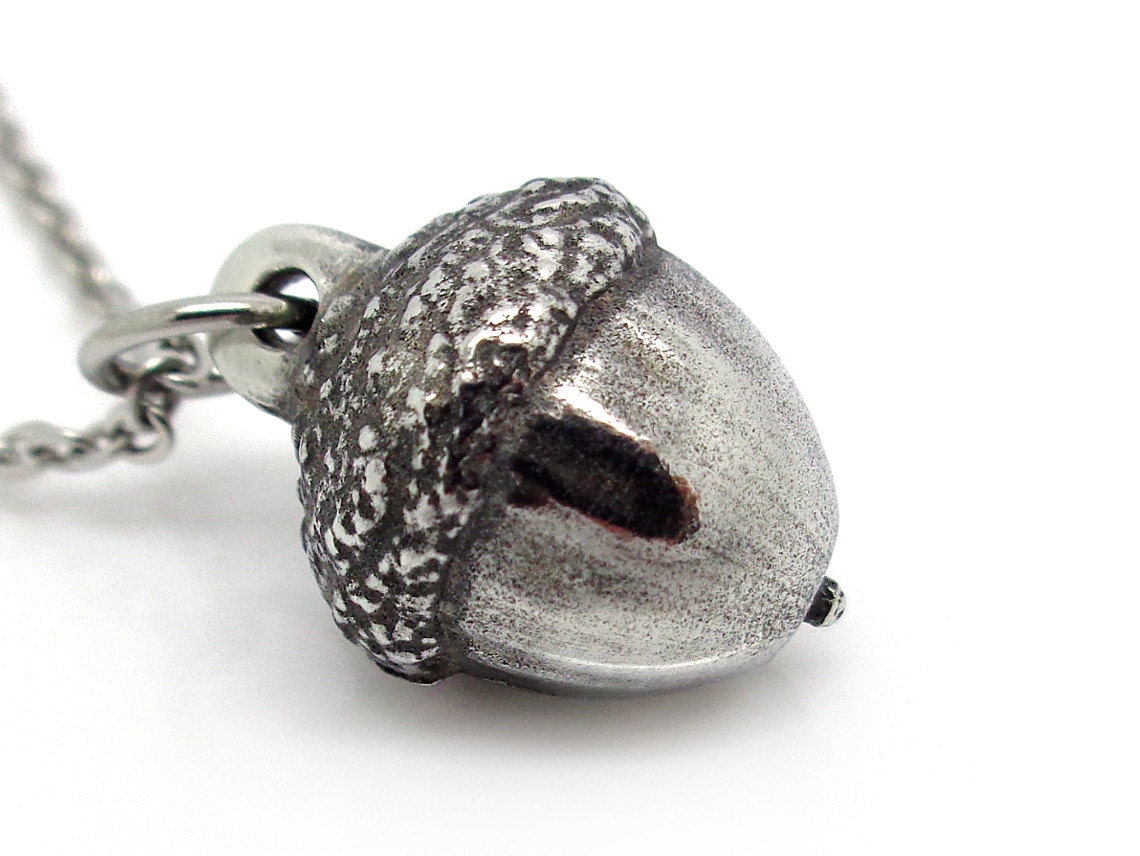 Small Acorn Necklace in Pewter Oak Seed Pendant Jewelry