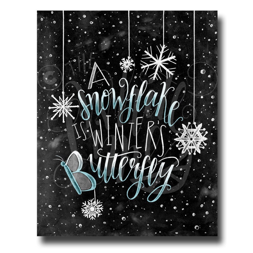 Winter Decor Christmas Art Snowflake Print Chalkboard Art