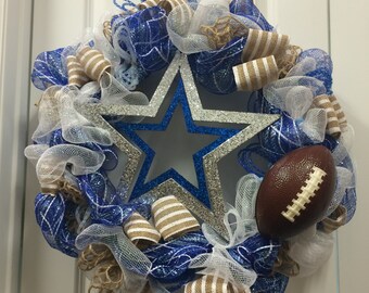 Items similar to Dallas Cowboys Deco Mesh Football Shaped Wreath (New ...