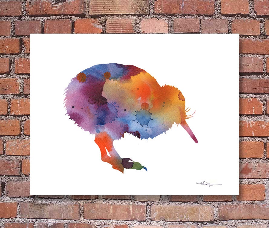 Kiwi Bird Art Print Abstract Watercolor Painting Wall