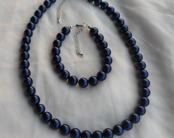 Navy Blue Pearl Necklace10mm Pearl by pearlandjewelry on Etsy