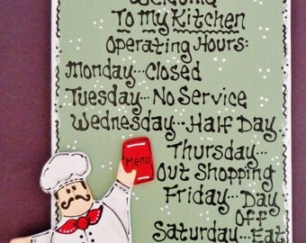 FAT CHEF OVERLAY Kitchen Hours Sign Plaque Country Wood Wall