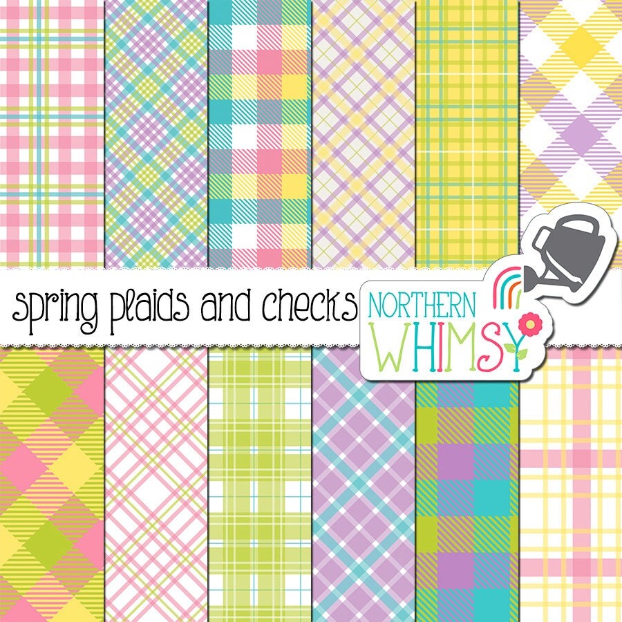 Spring Plaid Digital Paper spring scrapbook paper with plaid