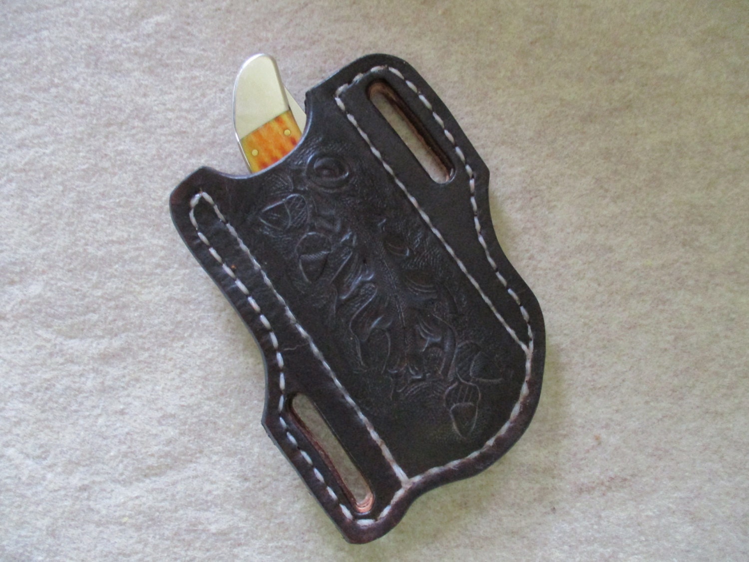 Leather Hand Tooled Pancake Knife Sheath For Case 6165 Or Case