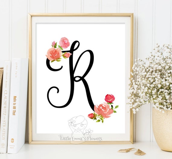 Items similar to Floral roses monogram Initial Nursery Letter R ...