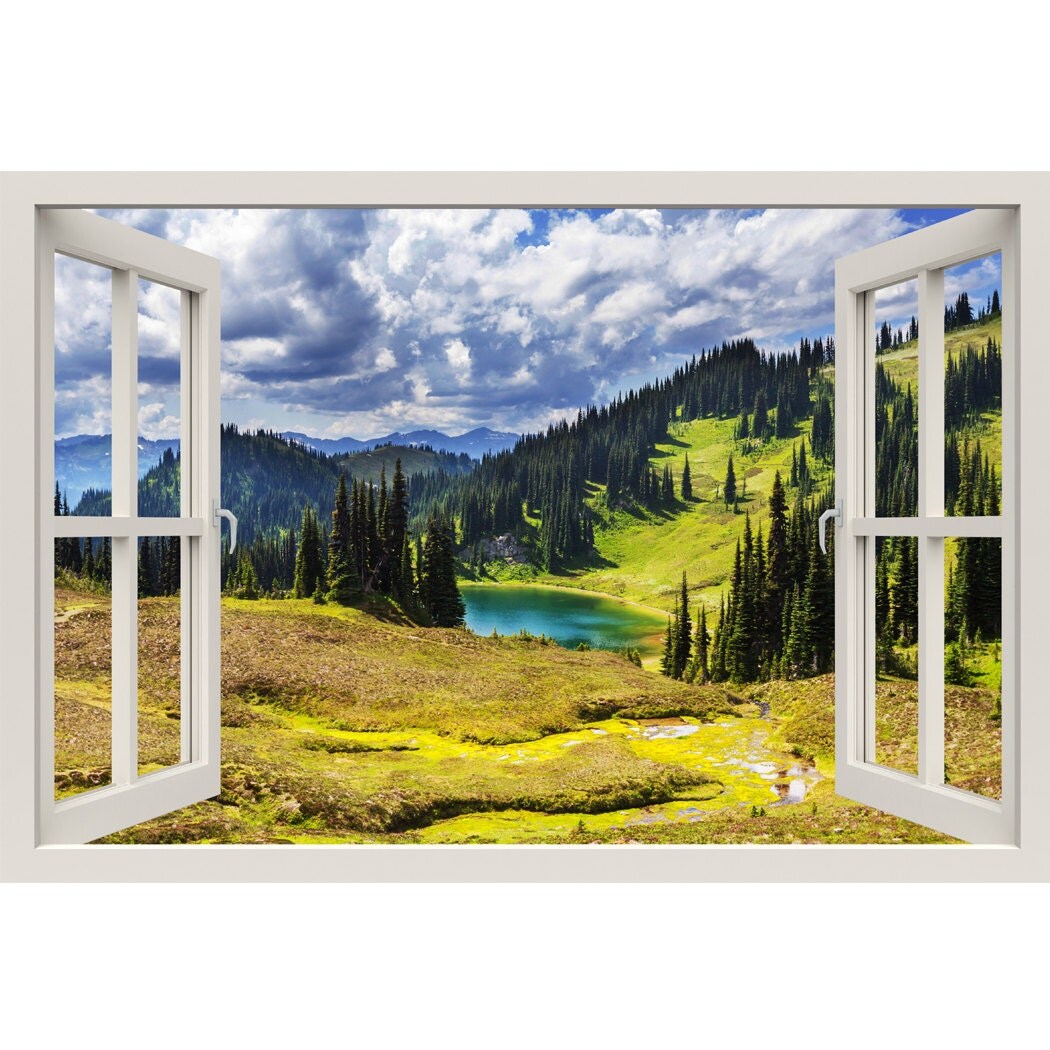 Window Frame Mural Great view of lake Huge size Peel and