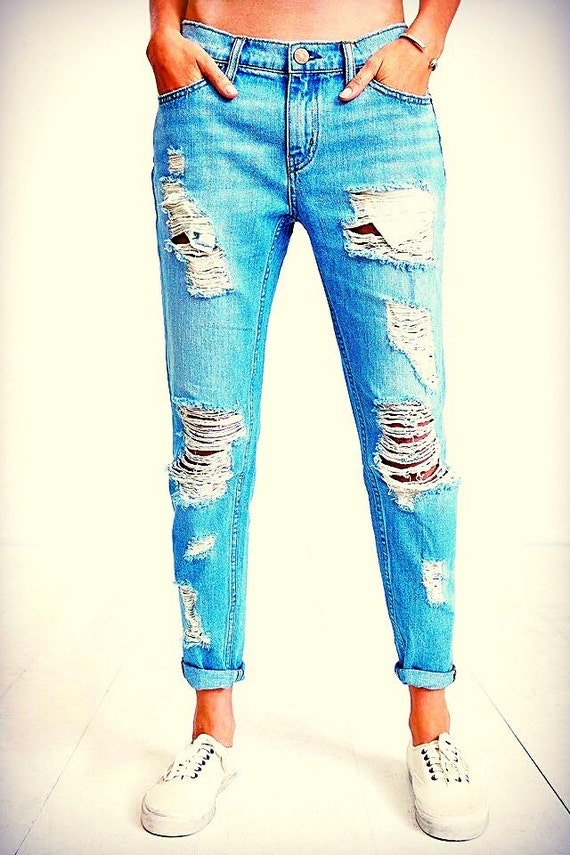 Crazy ripped jeans by cottoncandyvintageco on Etsy