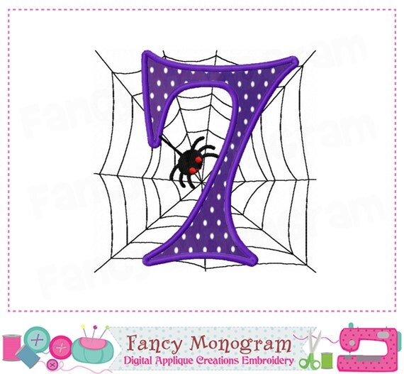 Items similar to Spider Number 7 applique,Halloween Number 7 applique ...
