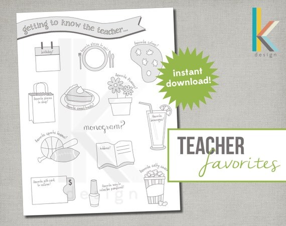 Teacher Favorites Form Printable & Editable Instant Download