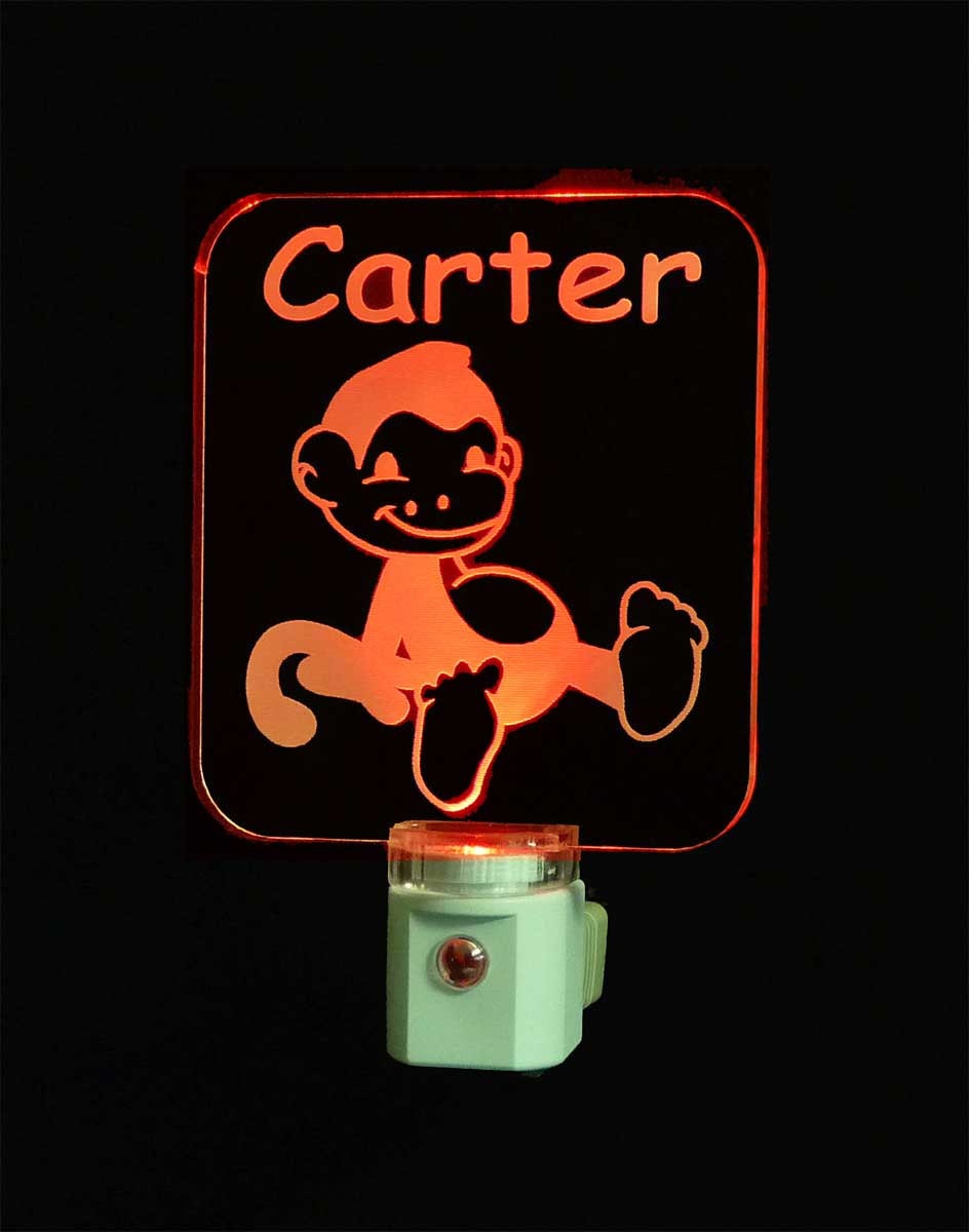 Personalized Kids Monkey LED Night Light by Lightedgiftsandmore