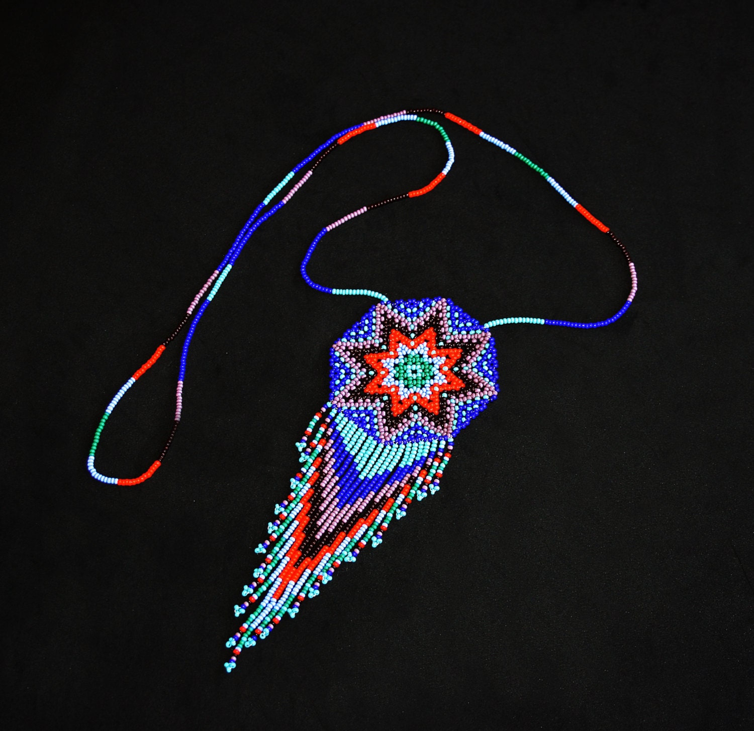 Tribal Medallion Necklace Native American Beaded Necklace