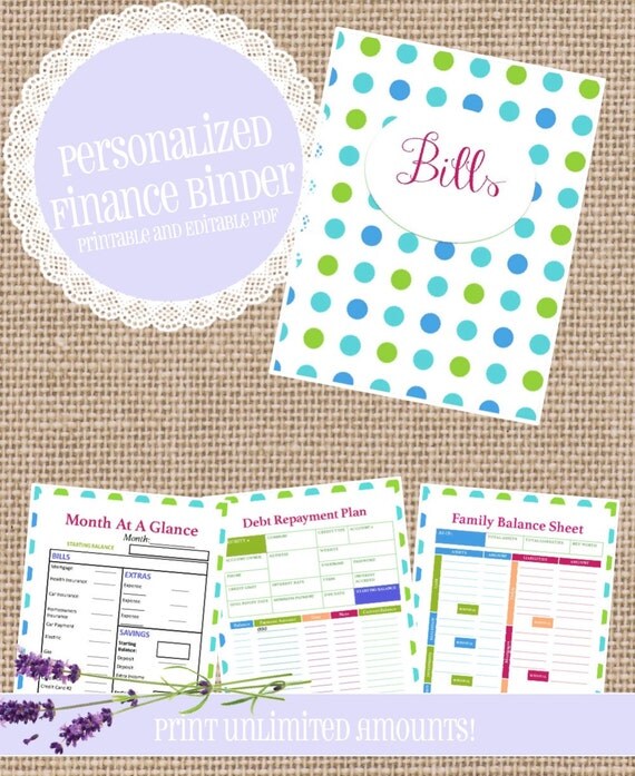 12 Page EDITABLE Finance Binder Polka Dot by ThreeLittleStones