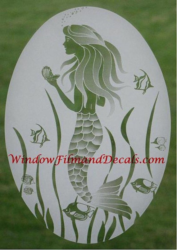 Mermaid Oval Static Cling Window Decal 26 x by WindowFilmAndDecals