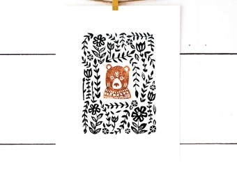 Linocut bear | Etsy