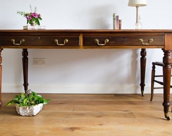 Items similar to Antique Oak Library Table with Norway Maple Top on Etsy