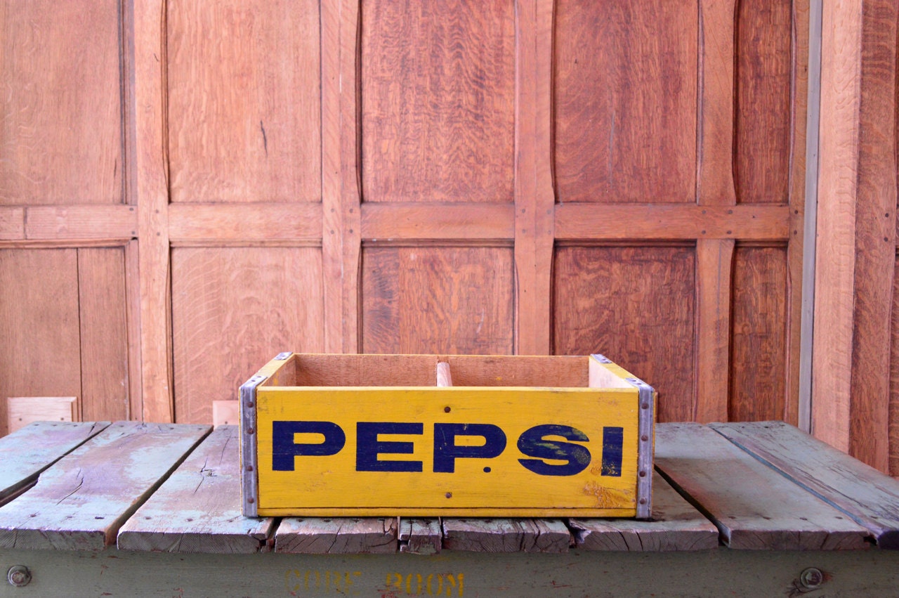 Vintage Pepsi Crate, 1970s Yellow And Blue Wood Pepsi Crate, Wood Pepsi ...