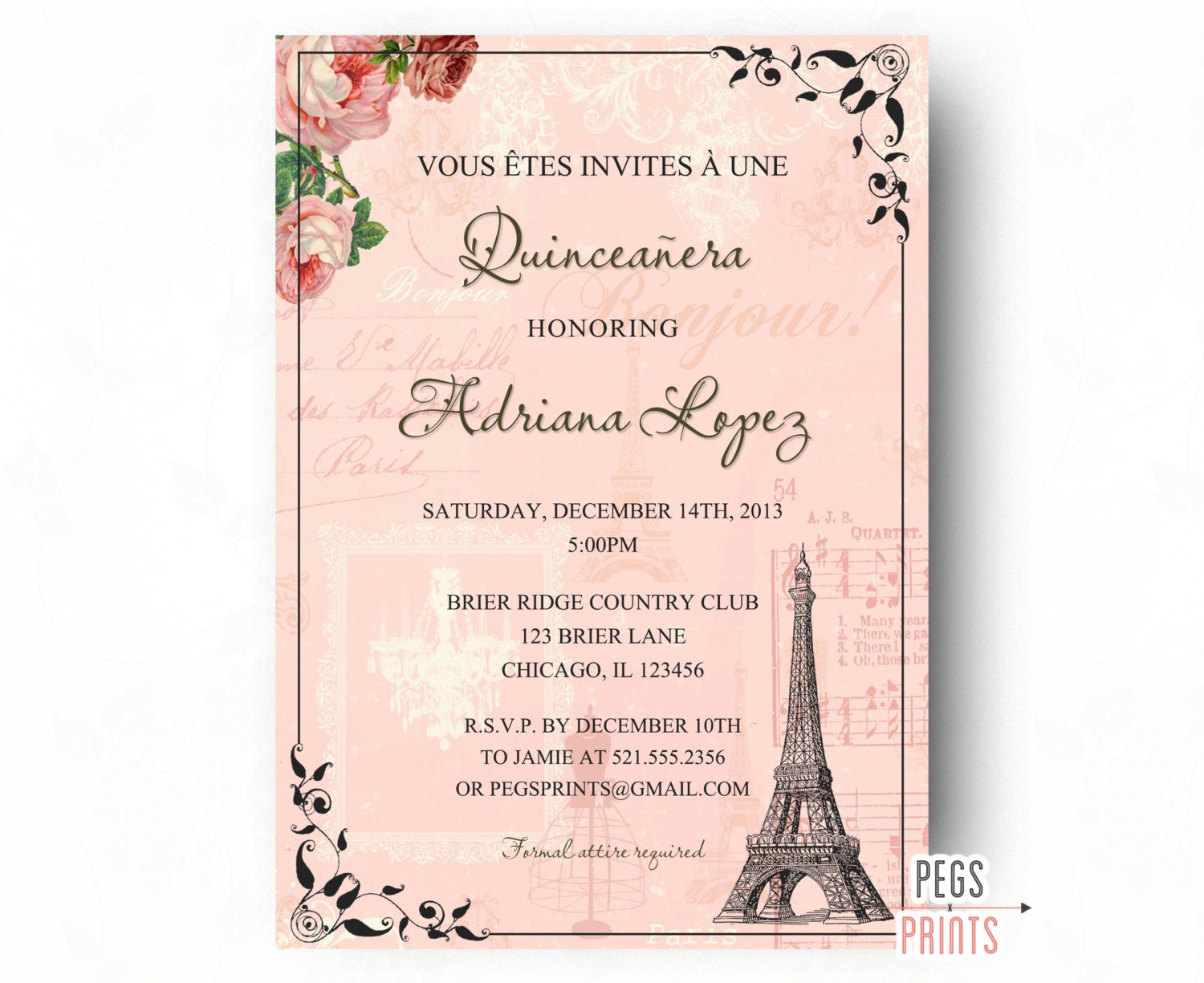 Paris Quinceanera Invitation Quinceanera Invitation by PegsPrints