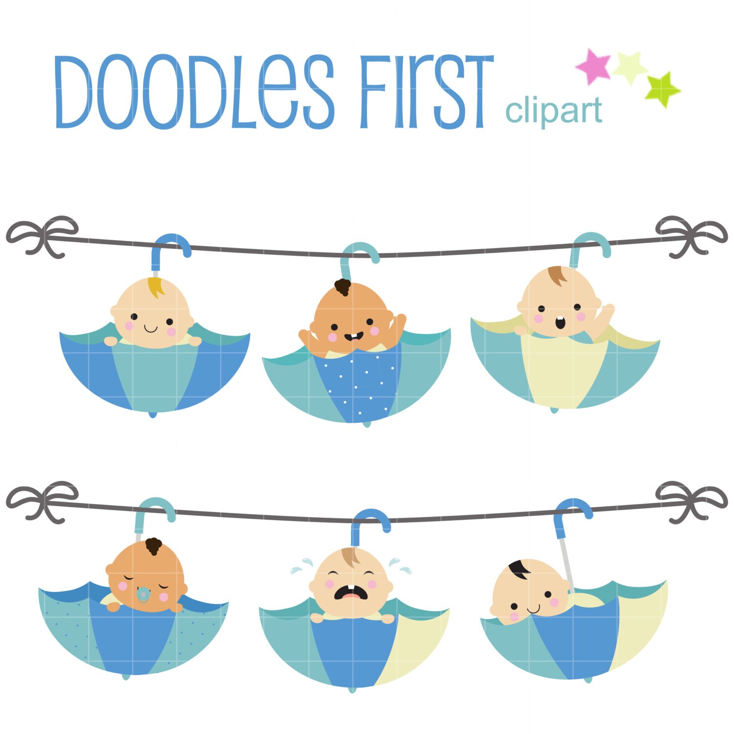 Baby Boys In Umbrellas Digital Clip Art for Scrapbooking Card