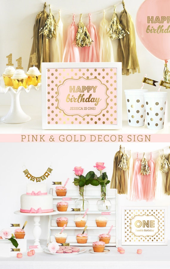 Items similar to Pink and Gold Sign - Happy Birthday Sign - Pink and ...