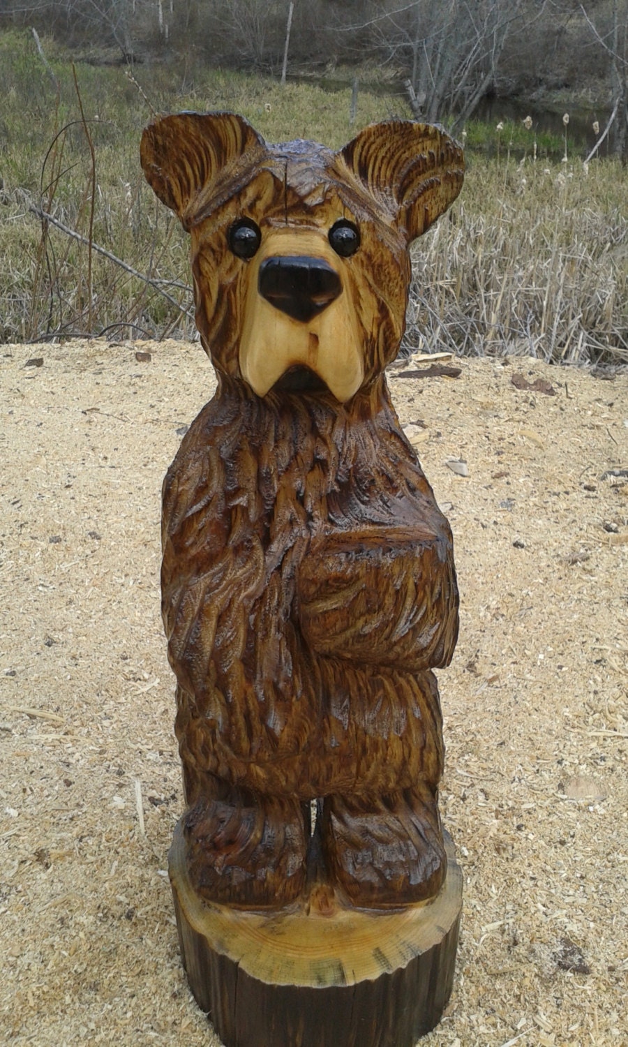 Brown Bear Cub Bear Cub Wood Carving Chainsaw Carving