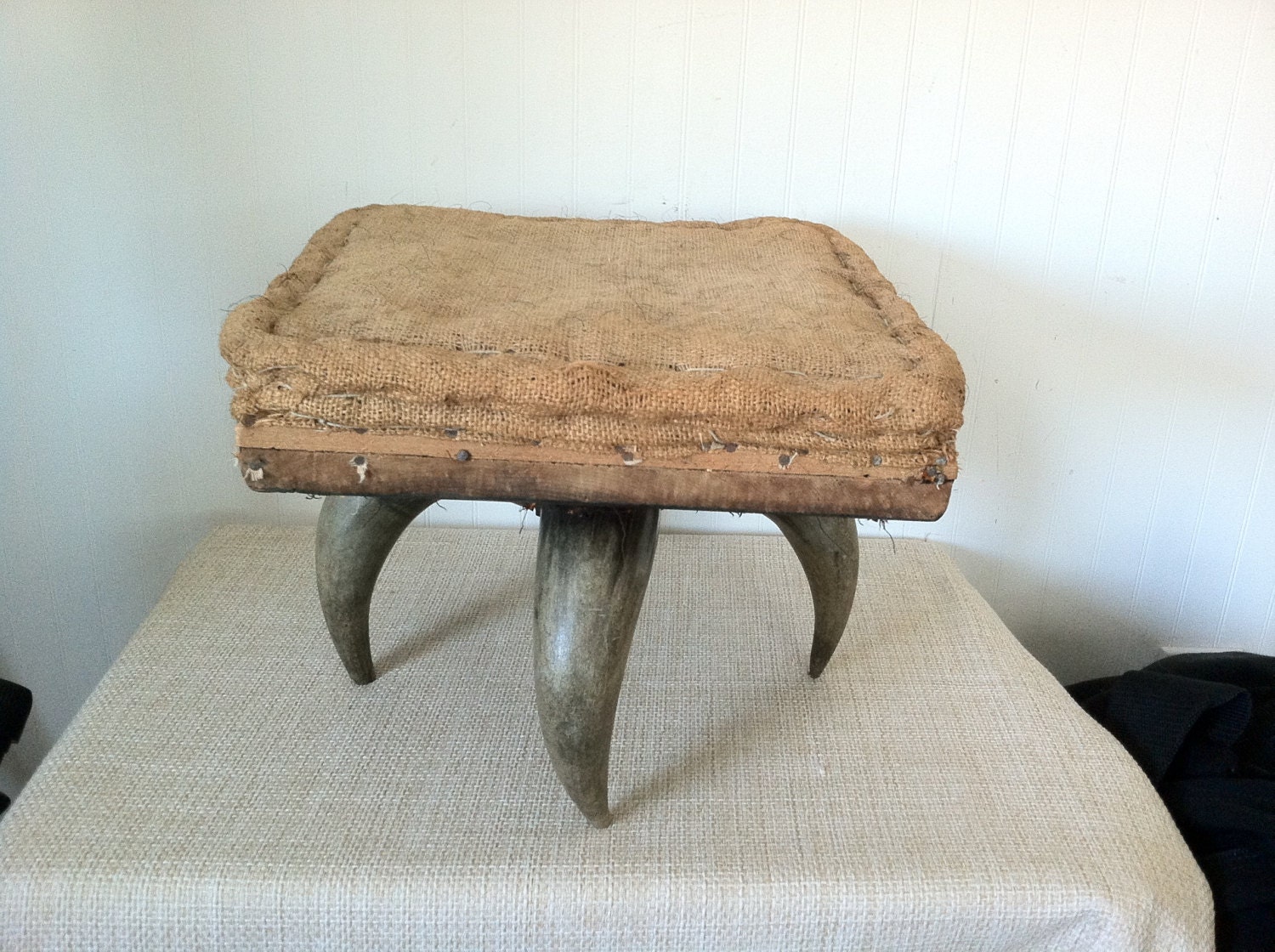 COWHORN ANTLER STOOL Ottoman Foot Stool Vintage Antique Southwestern ...