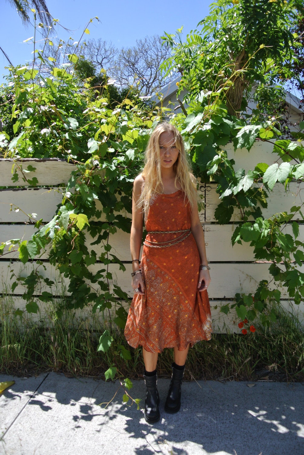 Boho Gold Vintage 70s Silk Indian Dress! Summer Gypsy Maxi Sari Scarf ...