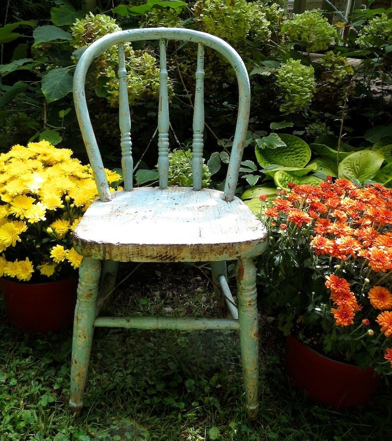 Vintage Wooden Chair, Green Chippy Paint, Weathered, Child’s Size ...