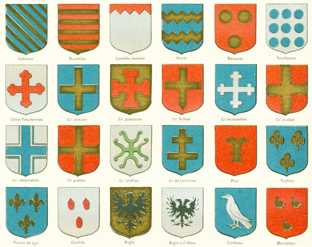 1897 French Coat of Arms Blasons of the nobility Antique