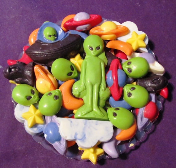 Aliens UFO planets chocolates candy tray