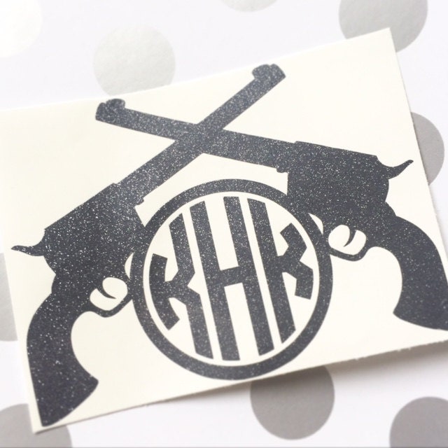 Monogram Pistol Decal Monogram Gun Decal by acreativemessdesigns