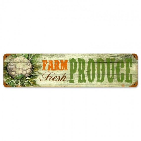 Farm Fresh Produce metal sign 20 x 5 inches retro planet