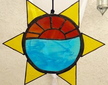 Unique stained glass sunset related items | Etsy