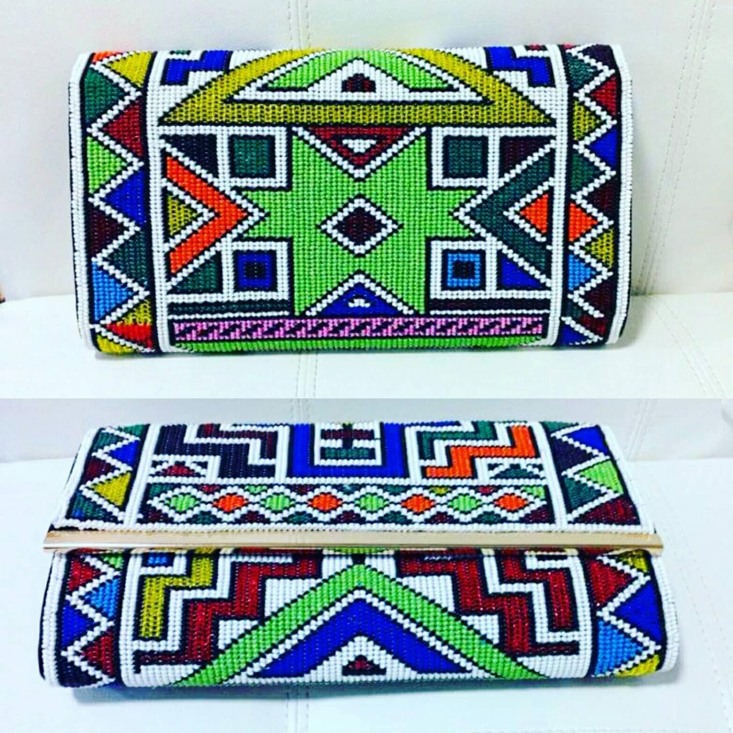 Ndebele beaded clutch purse 30cm long and 19cm width.