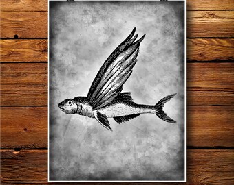 Flying fish print | Etsy