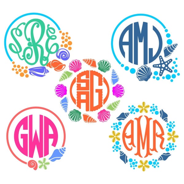 Beach Sea Shells Monogram Cuttable Designs SVG DXF EPS use