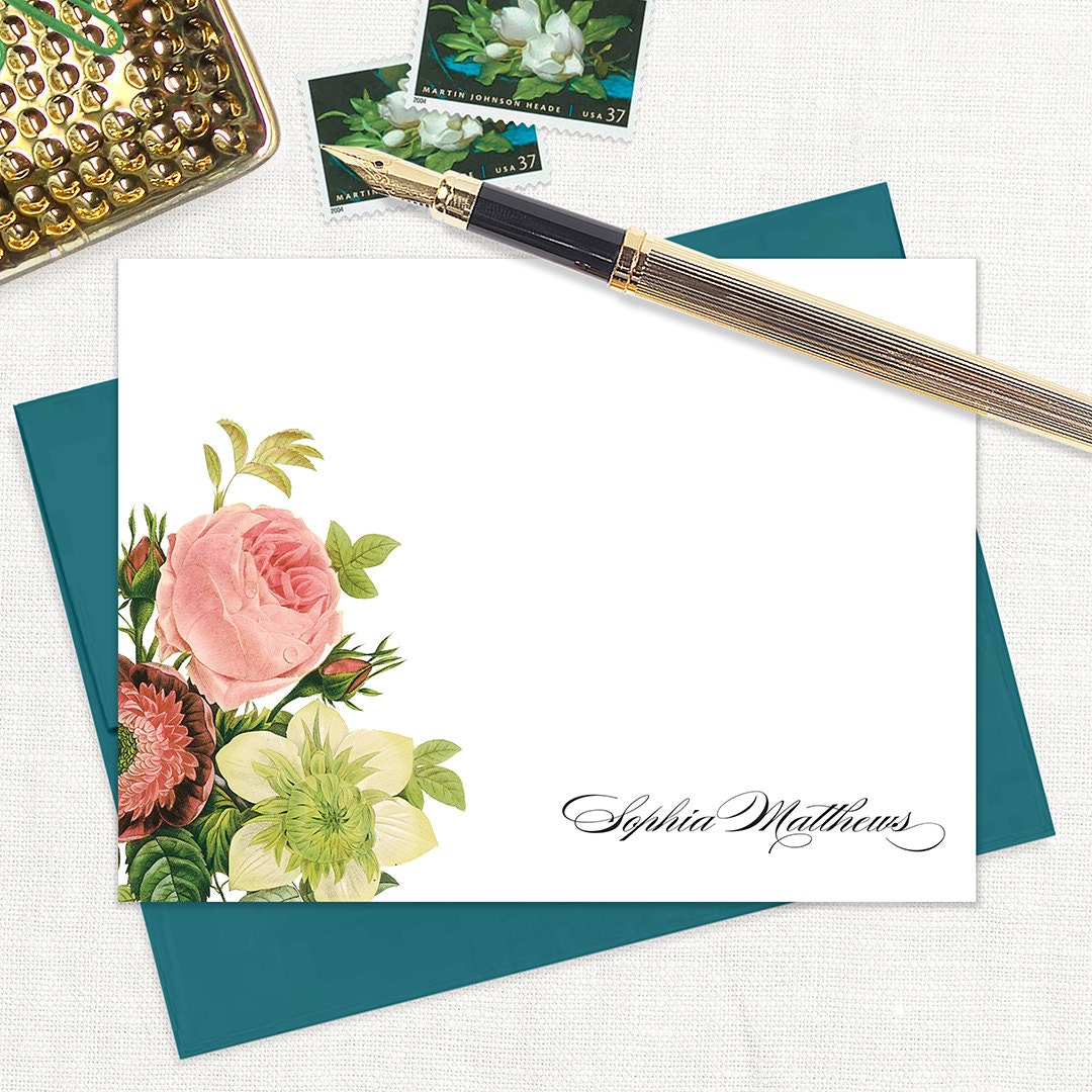 personalized flat note cards FLOWER BOUQUET set of 12