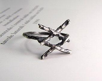 INGUZ Rune Ring sterling silver twigs True Love Harmony