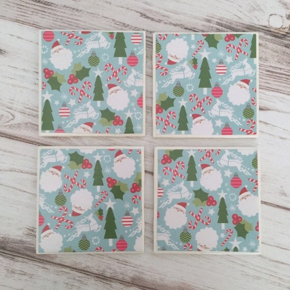 Santa Claus Ceramic Coasters Coaster Set Christmas Coasters