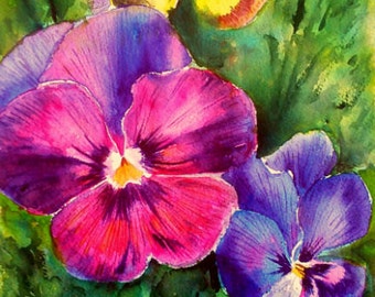 Watercolor pansies | Etsy