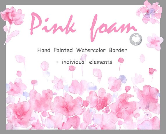 Watercolor flower border ClipArt Pink Foam hand painted