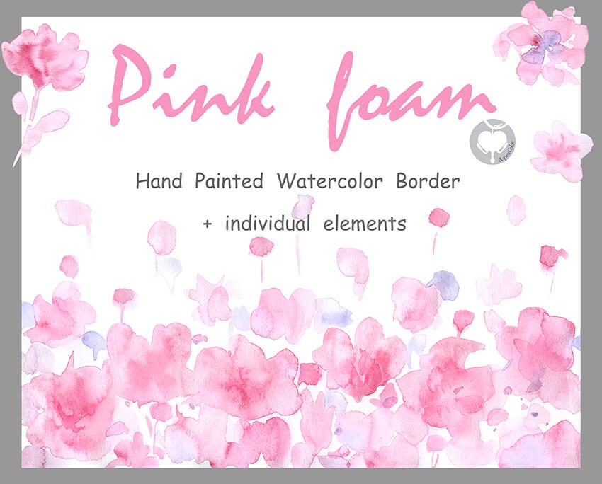 Watercolor flower border ClipArt Pink Foam hand painted