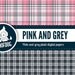 Pink and grey plaid pattern digital paper pink and gray