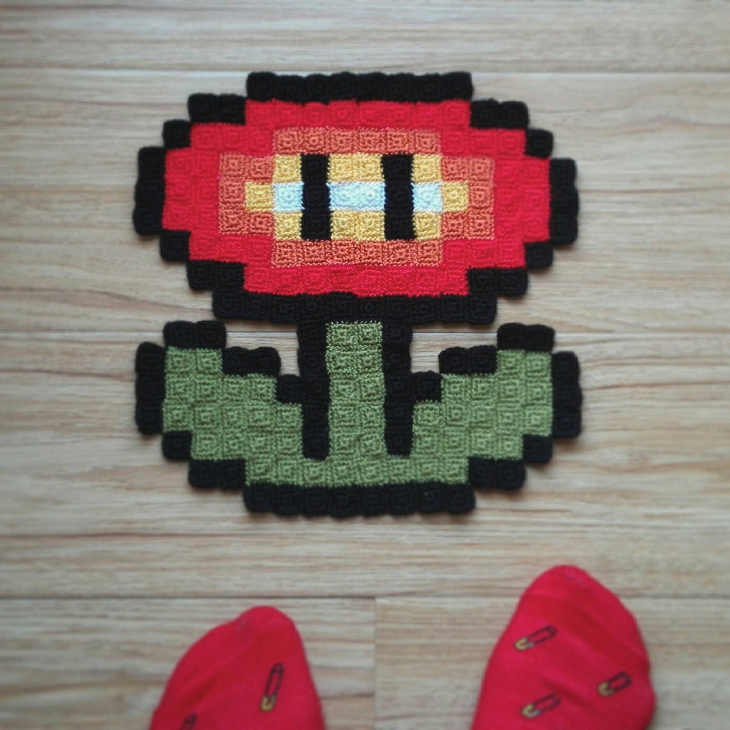 Fire flower super mario pixel art patch by elininia on Etsy