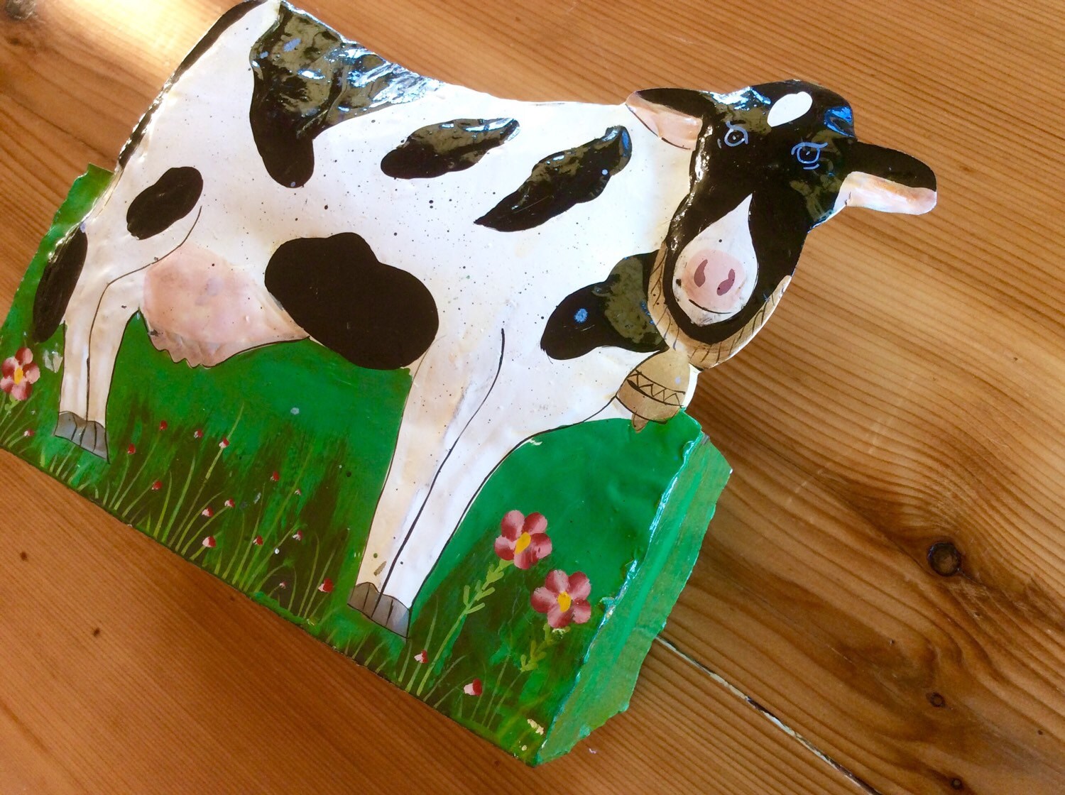 Toleware Letter Box, Vintage Cow Folk Art Tole Painted Metal Box. Wall ...
