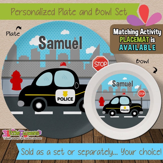 Police car Plate and Bowl Set Personalized by 3littleflowers