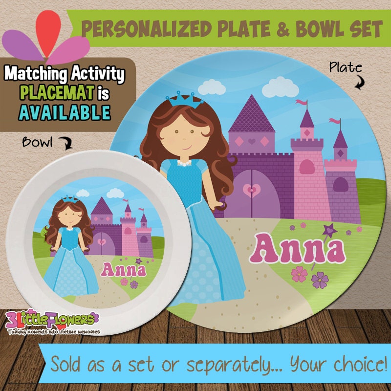 Personalized Princess Plate and Bowl Set by 3littleflowers