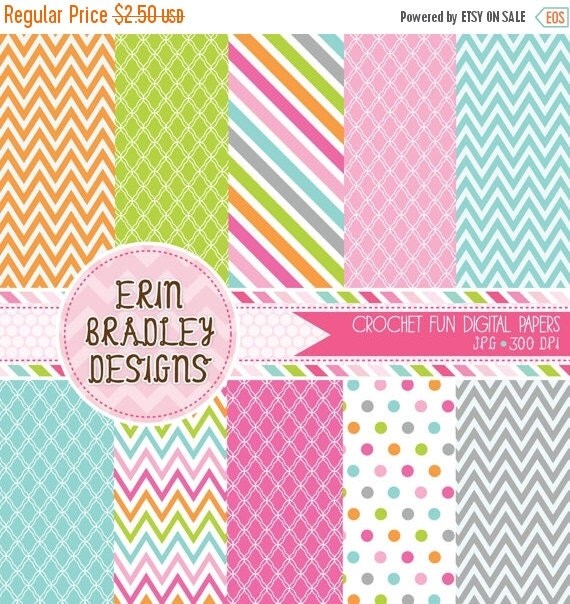 SALE Crochet Fun Digital Papers Polka Dots by ErinBradleyDesigns