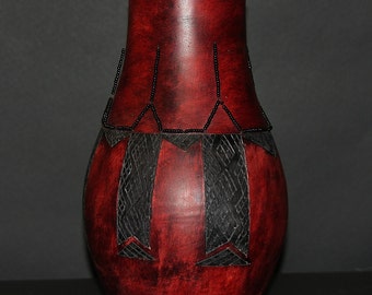 Sekere Gourd and Bead Drum Rattle Cameroon by AfricanArtHomeDecor