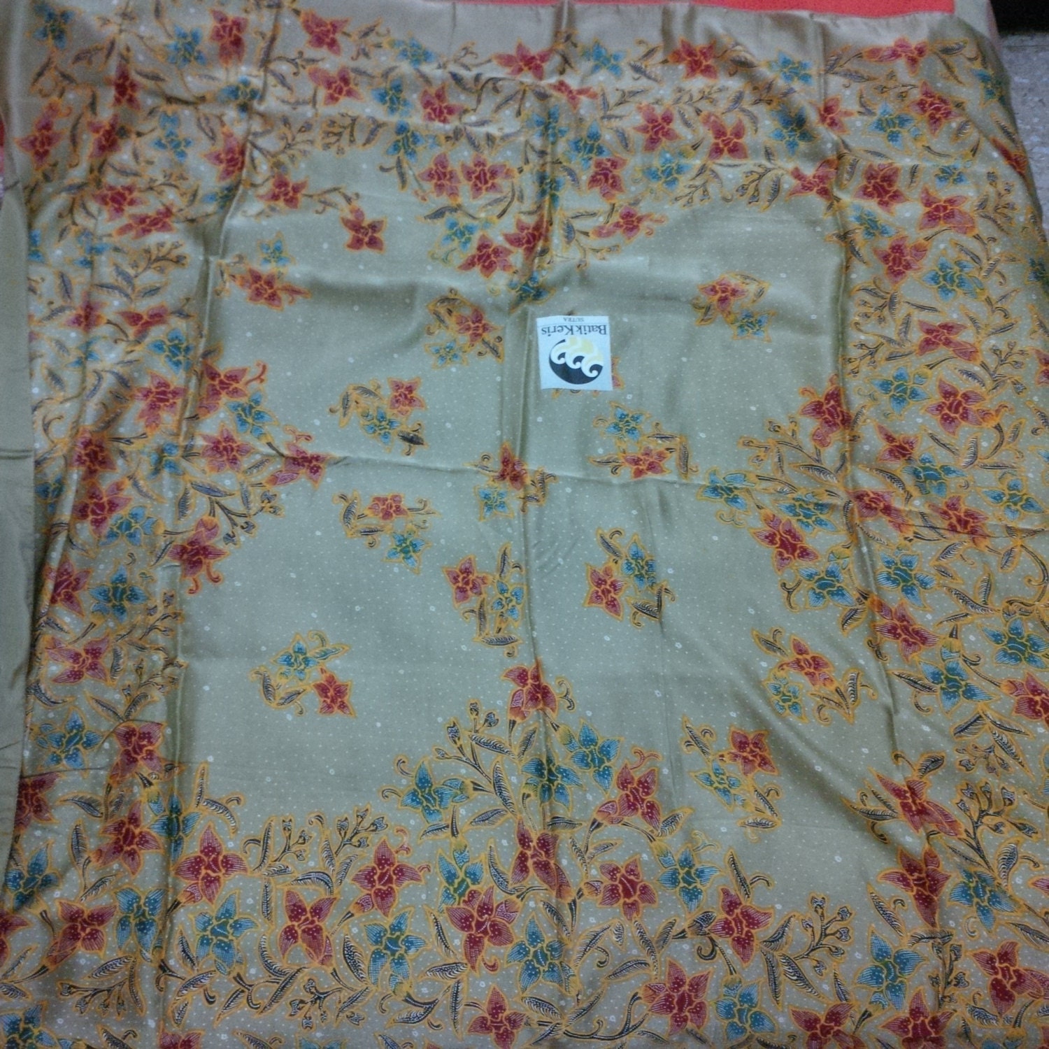 Authentic Indonesian Batik Silk fabric with beautiful flowers