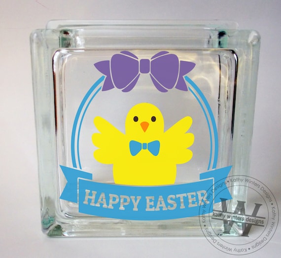 Vinyl Lettering Glass Block Decal Happy Easter by KWintersDesigns